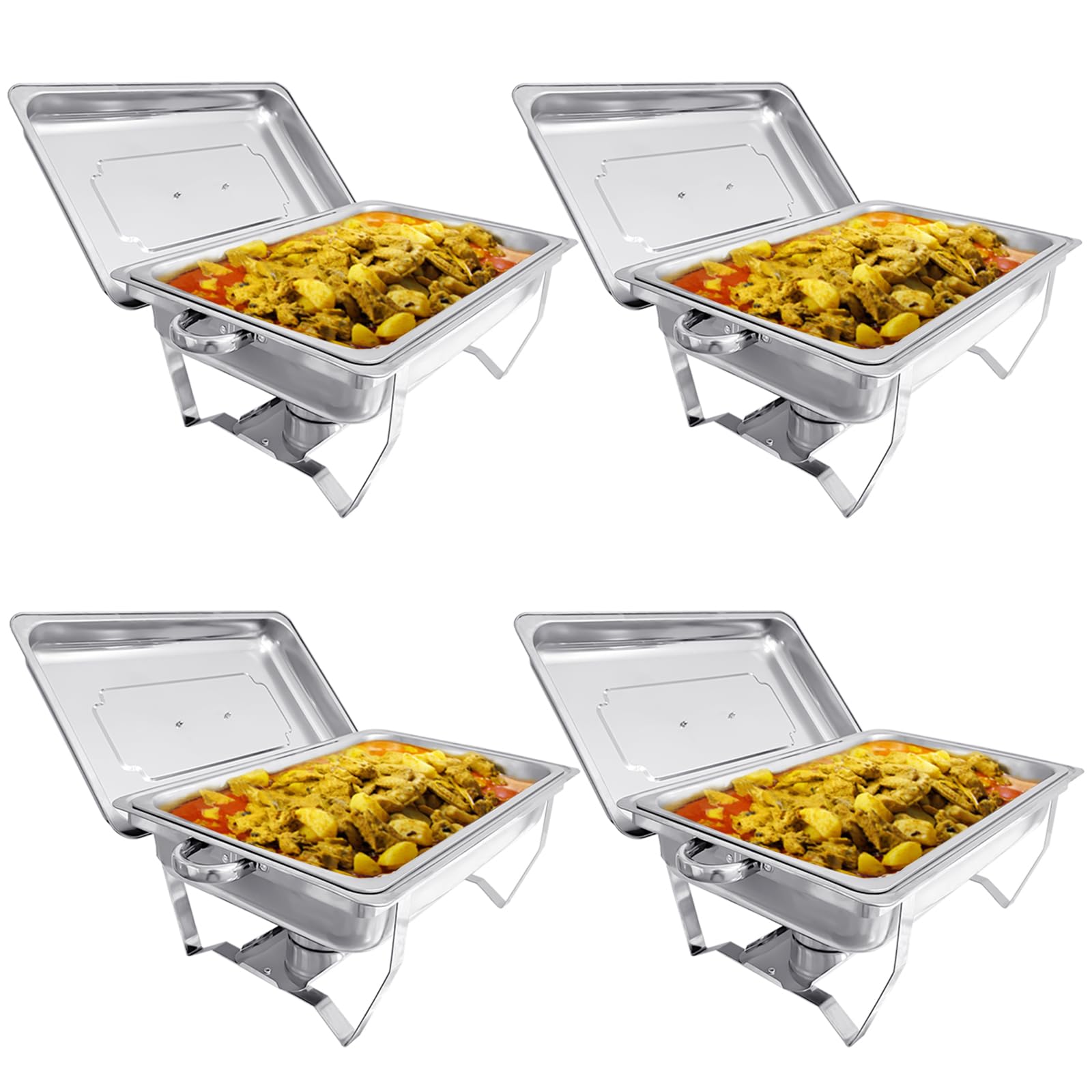 JSTUOKE 4 Pack Chafing Dish Buffet Set, 8QT Stainless Steel Rectangular Chafers and Buffet Warmer Sets for Catering, with Food & Water Pan, Lid, Foldable Frame, Fuel Holder for Event Party Holiday
