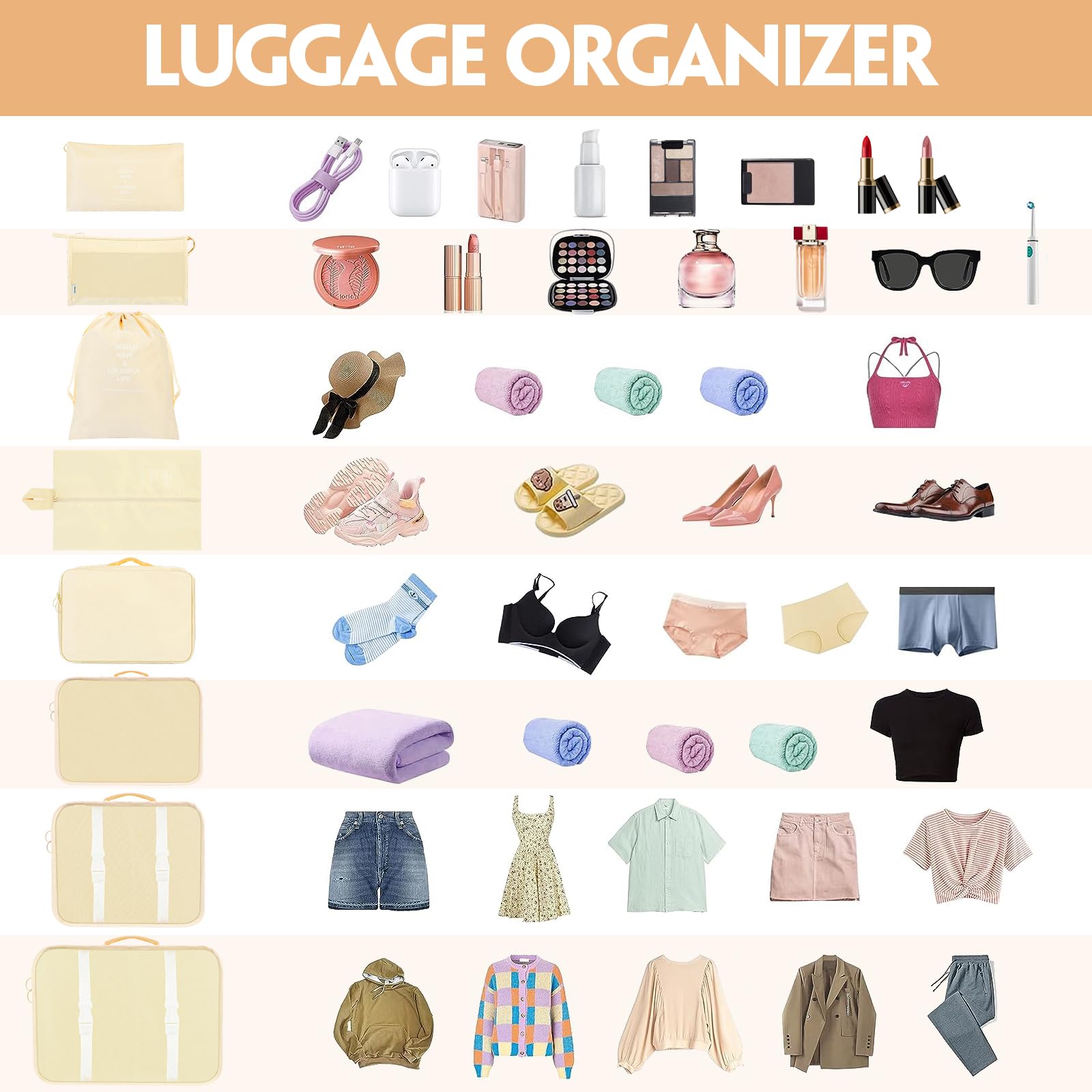 Packing Cubes for Suitcase Travel, ππ πππ Lightweight Travel Essential Luggage Organizer Bags Set, Travel Bags Packing Cubes for Travel Accessories Cosmetics Toiletries Storage Bags