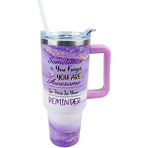 PERRIFIC 40 oz Tumbler with Handle and Straw Lid Leak Proof | You're Awesome Inspirational Mother's Day Birthday Gifts for Women Men Coworker Friends | Stainless Steel Cup Dishwasher Safe