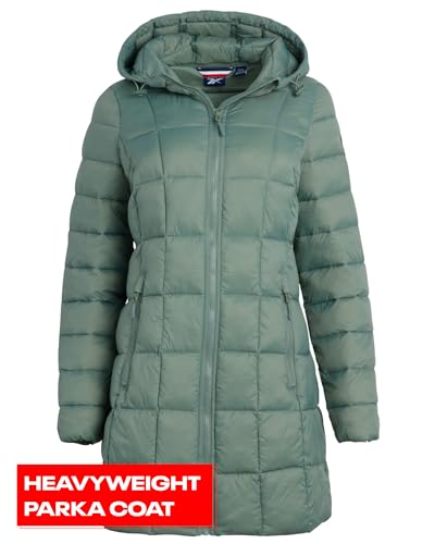 Reebok Women's Winter Jacket - Long Length Quilted Puffer Parka - Heavyweight Outerwear Coat for Women (S-XL), Size Medium, Sage