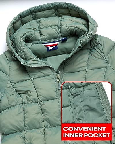 Reebok Women's Winter Jacket - Long Length Quilted Puffer Parka - Heavyweight Outerwear Coat for Women (S-XL), Size Medium, Sage