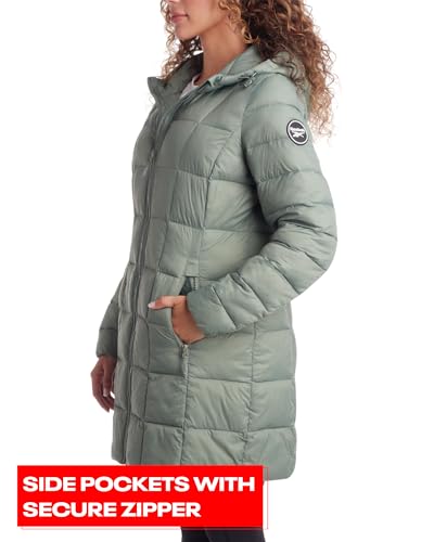 Reebok Women's Winter Jacket - Long Length Quilted Puffer Parka - Heavyweight Outerwear Coat for Women (S-XL), Size Medium, Sage