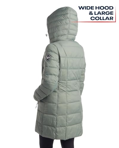 Reebok Women's Winter Jacket - Long Length Quilted Puffer Parka - Heavyweight Outerwear Coat for Women (S-XL), Size Medium, Sage