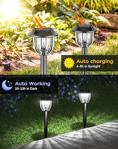 WIHTU 6 Pack Solar Lights for Outside Garden Pathway Lights Outdoor Waterproof Bright Lights for Yard Decor Solar Powered Landscape Lighting for Walkways Driveway Sidewalk Patio Lawn (Cool White)