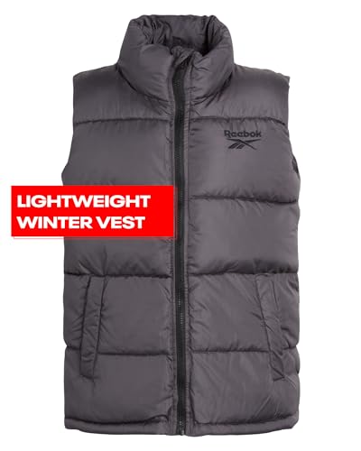 Reebok Boys Puffer Vest - Kids Lightweight Quilted Full Zip Vest - Outerwear Sleeveless Jacket for Boys (8-20), Size 8, Charcoal