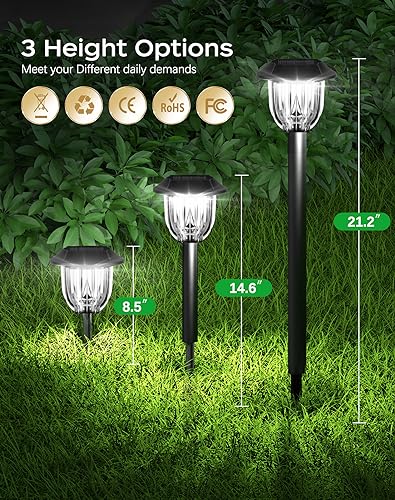 WIHTU 6 Pack Solar Lights for Outside Garden Pathway Lights Outdoor Waterproof Bright Lights for Yard Decor Solar Powered Landscape Lighting for Walkways Driveway Sidewalk Patio Lawn (Cool White)