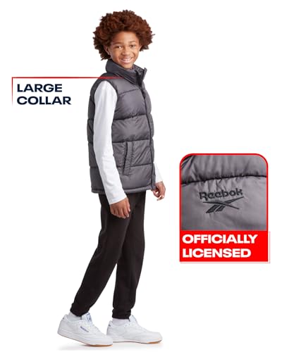 Reebok Boys Puffer Vest - Kids Lightweight Quilted Full Zip Vest - Outerwear Sleeveless Jacket for Boys (8-20), Size 8, Charcoal