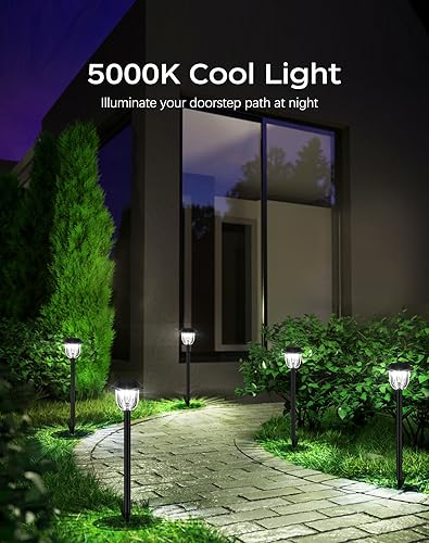 WIHTU 6 Pack Solar Lights for Outside Garden Pathway Lights Outdoor Waterproof Bright Lights for Yard Decor Solar Powered Landscape Lighting for Walkways Driveway Sidewalk Patio Lawn (Cool White)