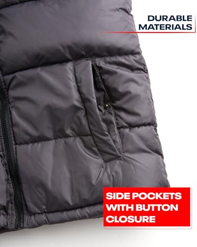 Reebok Boys Puffer Vest - Kids Lightweight Quilted Full Zip Vest - Outerwear Sleeveless Jacket for Boys (8-20), Size 8, Charcoal