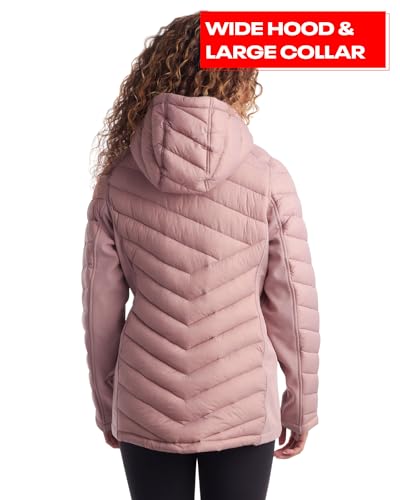 Reebok Women's Jacket - Lightweight Quilted Puffer Parka Coat with Flex Stretch Panels β Casual Jacket for Women (S-XL), Size Large, Dusty Rose