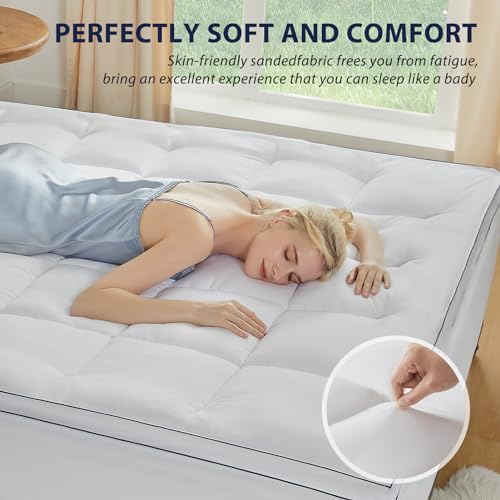 Homemate Mattress Pad Topper Queen - Cooling Pillow Top Quilted Fitted Mattress Pad Cover for Hot Sleepers - Mattress Pad Cover Plush Bed Topper Down Alternative Ultra Soft Mattress Protector for Back