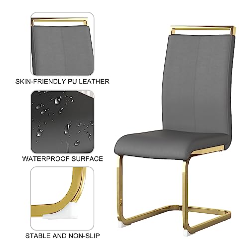JUFU Modern Dining Table Set for 6,Rectangula Kitchen Table Set with Faux Marble Tabletop&6 Pu Leather Upholstered Chairs Ideal for Dining Room, Kitchen, Grey-golden Legs