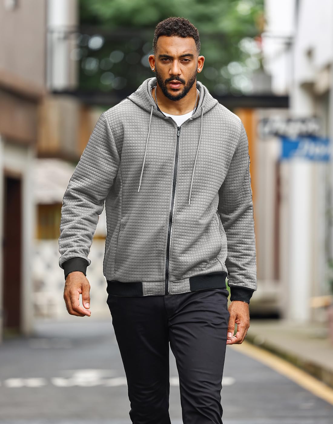 SAVKOOV Mens Lightweight Hoodie Full Zip Sweatshirt Casual Jacket Coat Gray