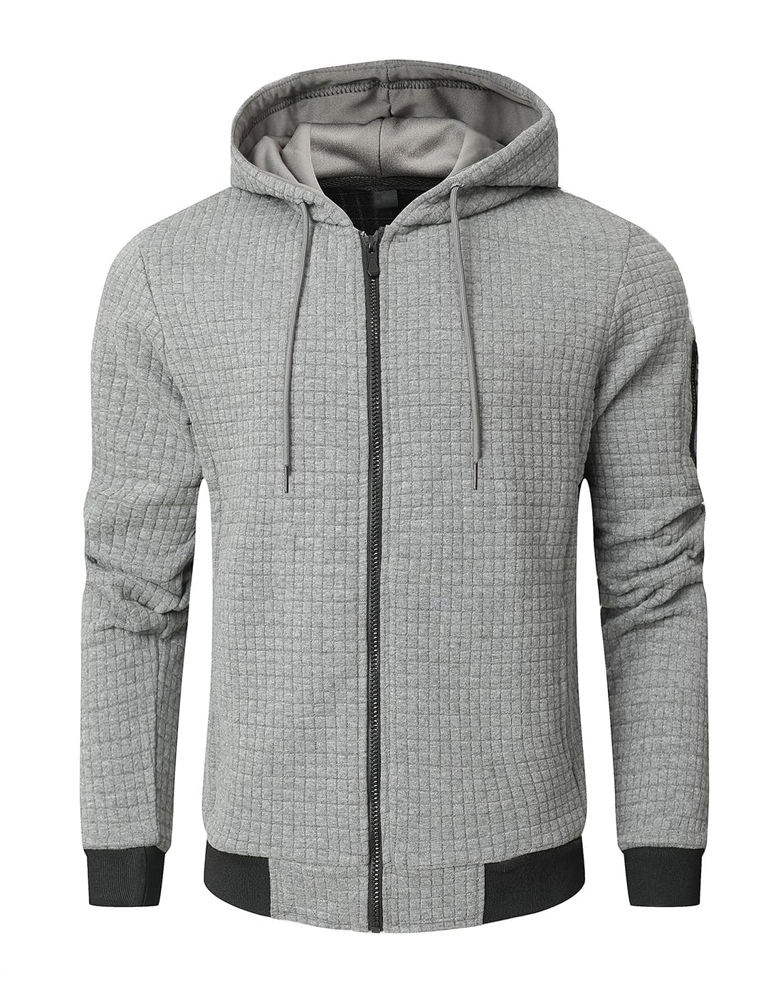 SAVKOOV Mens Lightweight Hoodie Full Zip Sweatshirt Casual Jacket Coat Gray