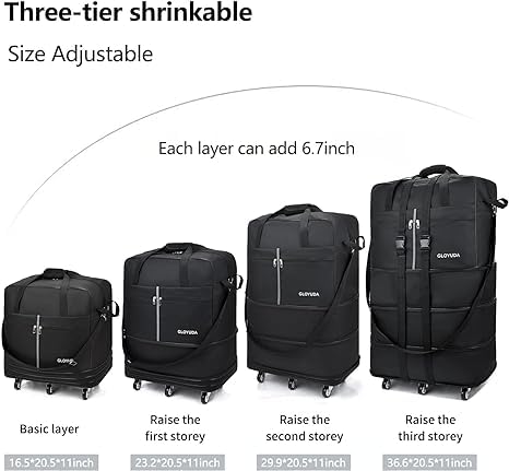 Gloyuda Expandable Foldable Luggage, 36'' Suitcase With Spinner Wheels, Rolling Duffel Travel Bag, Collapsible Luggage, With 2 Luggage Handle Wrap and 2 Fixing Straps, 1 Shoulder Strap (Black)