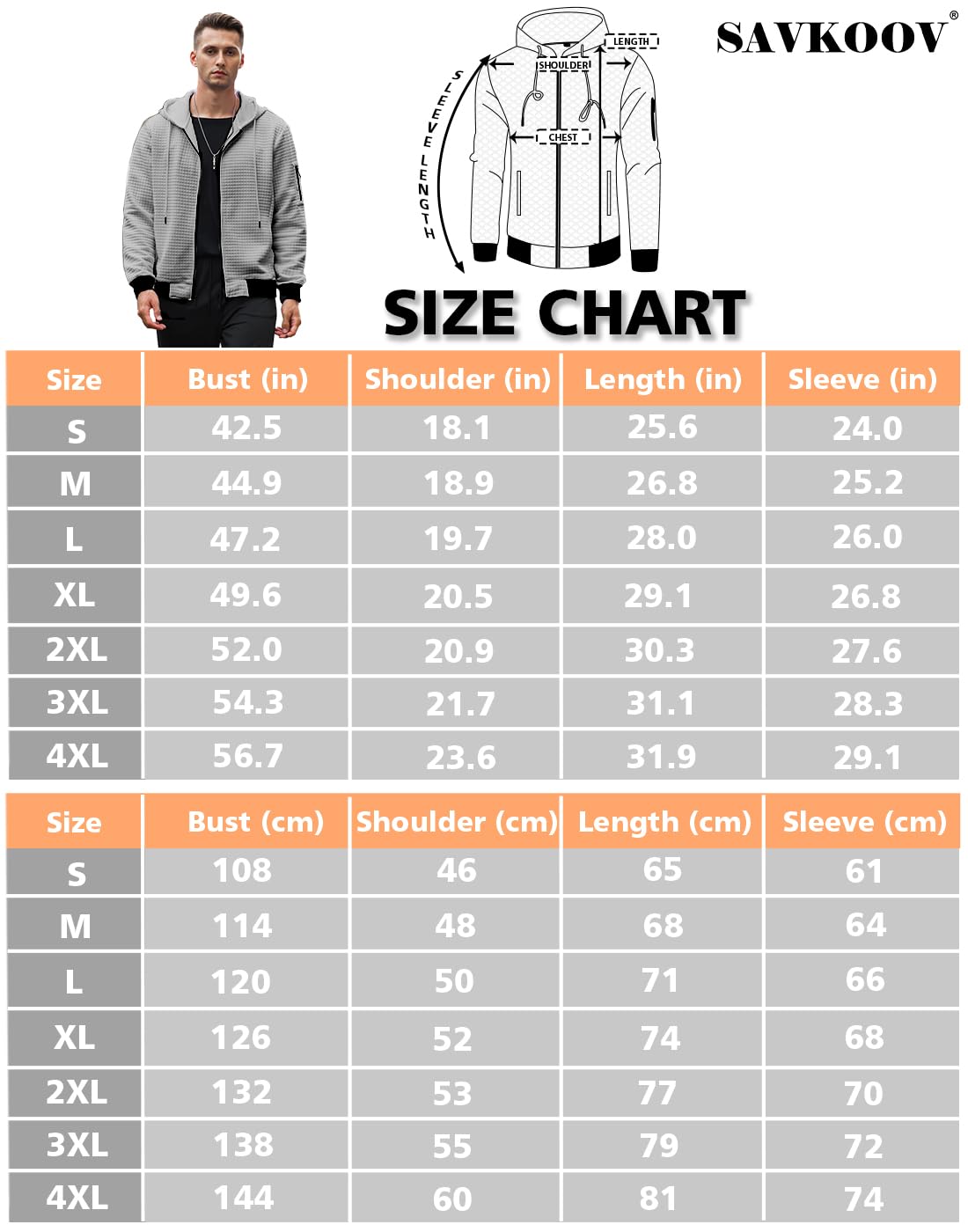SAVKOOV Mens Lightweight Hoodie Full Zip Sweatshirt Casual Jacket Coat Gray