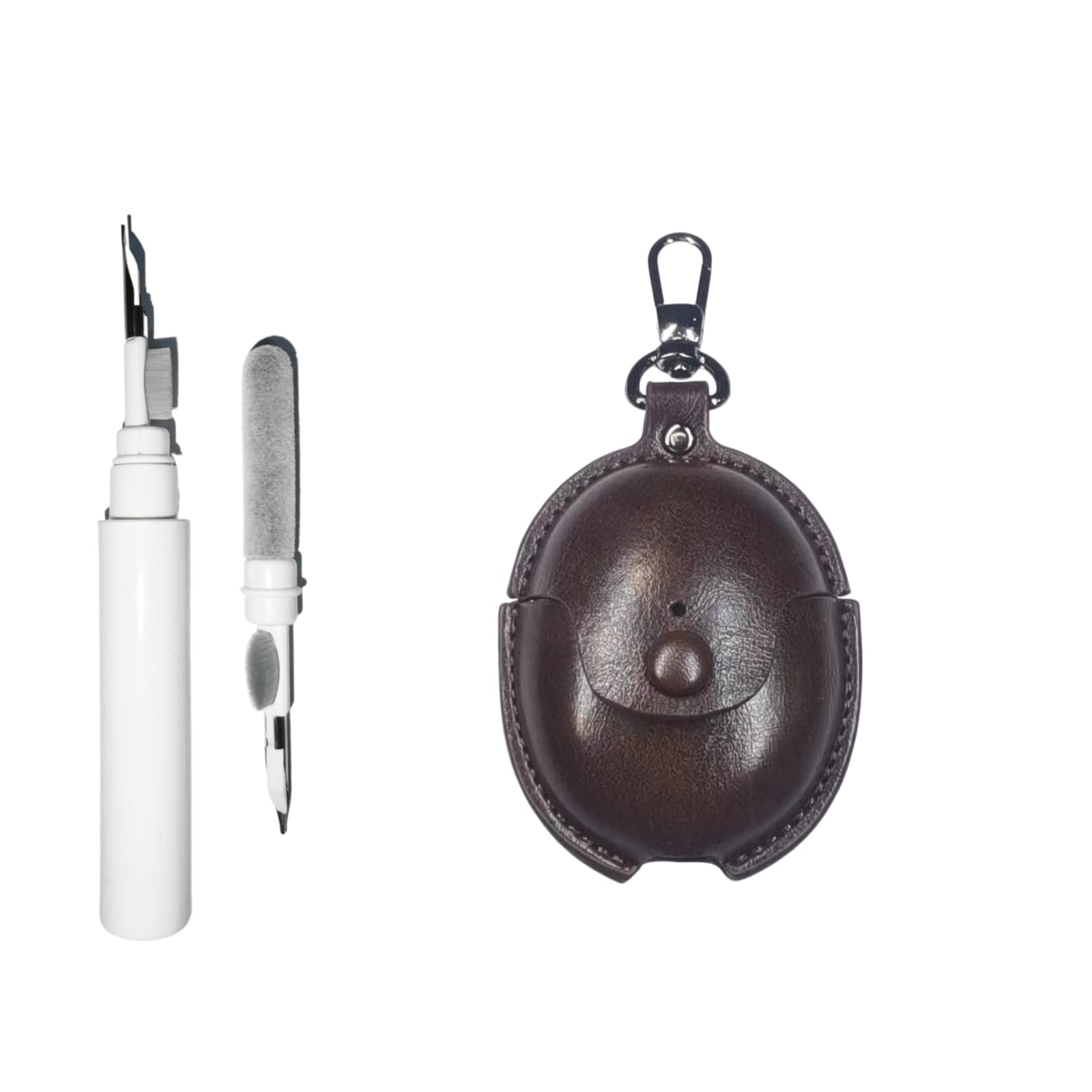 [3 in 1] Compatible for Google Pixel Buds Pro 2022 Cases with Cleaning Kit, Front LED Visible PU Leather Protective Cover Skin with Keychain for Man Women