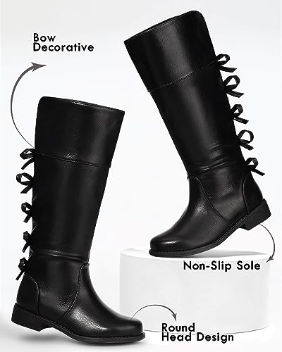 Coutgo Girls Knee High Boot Bowknot Low Chunky Heel Zipper Fashion Winter Riding Boots