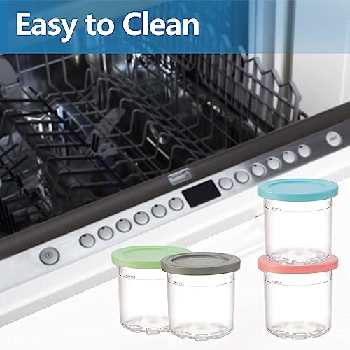 EVANEM 2/4/6PCS Creami Pints, for Ninja Pints,16 OZ Ice Cream Containers Pint Airtight,Reusable for NC301 NC300 NC299AM Series Ice Cream Maker,Pink+Green-4PCS