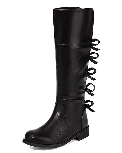 Coutgo Girls Knee High Boot Bowknot Low Chunky Heel Zipper Fashion Winter Riding Boots