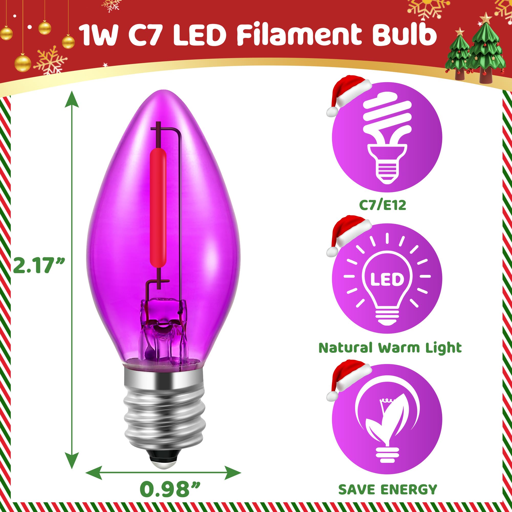 Enhon 2 Pack Accessory Cord with 1 LED Light Bulb, 6ft Black Cord with On/Off Switch for Halloween Pumpkin, Blow Mold, Craft Projects, Paper Lantern, Village House, Holiday Ceramic Trees (Purple)