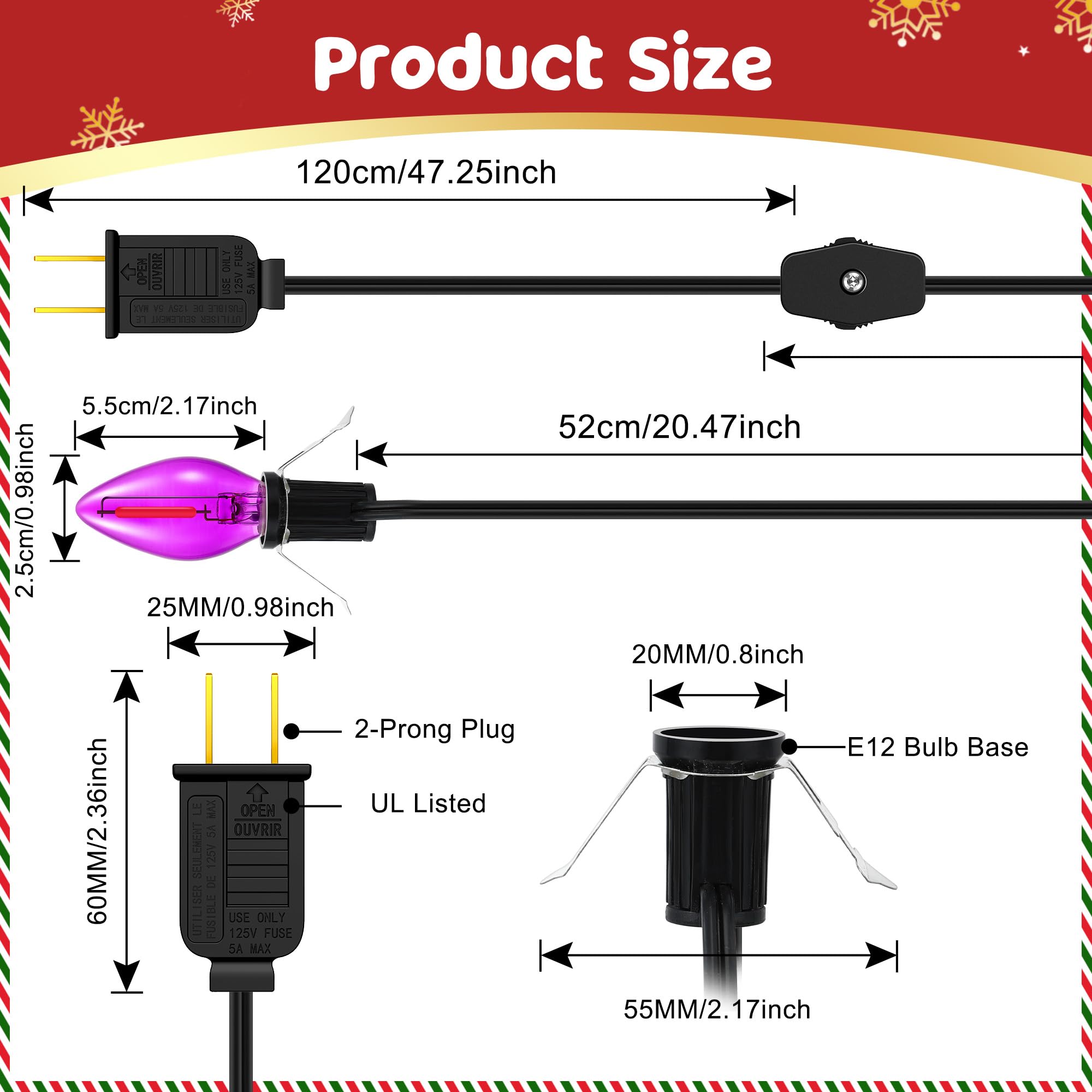 Enhon 2 Pack Accessory Cord with 1 LED Light Bulb, 6ft Black Cord with On/Off Switch for Halloween Pumpkin, Blow Mold, Craft Projects, Paper Lantern, Village House, Holiday Ceramic Trees (Purple)