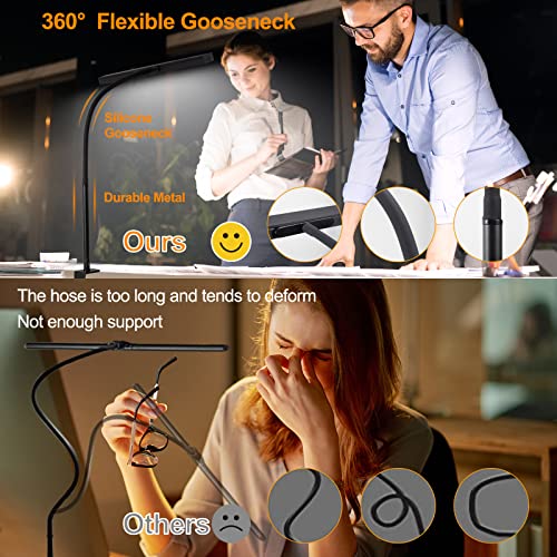 Melaus Eye-Caring LED Desk Lamp,Super Bright Dimmable Architect Task Lamp with Flexible Gooseneck Clamp Light for Home Office,Monitor, Studio, Reading and Drafting - Black,12W…