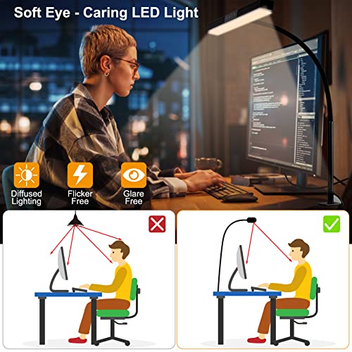 Melaus Eye-Caring LED Desk Lamp,Super Bright Dimmable Architect Task Lamp with Flexible Gooseneck Clamp Light for Home Office,Monitor, Studio, Reading and Drafting - Black,12W…
