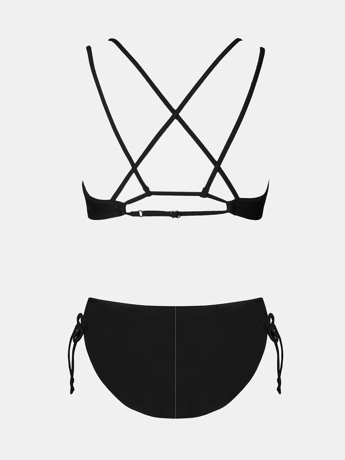 CUPSHE Women Swimsuit Bikini Set Two Piece Bathing Suit Criss Cross Back Tie Side with Double Spaghetti Straps, M Black