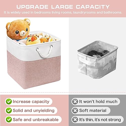 AUSSIY Cube Storage Bin, Collapsible Fabric Storage Bins With Handles, For Clothes Storage, Toys, Book , 13×13×13inches, Pack of 6 (White Pink)