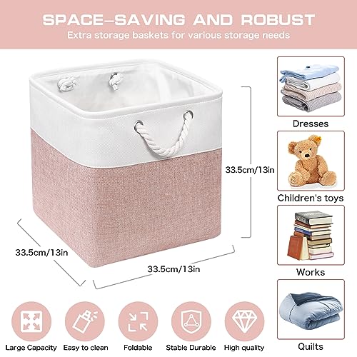 AUSSIY Cube Storage Bin, Collapsible Fabric Storage Bins With Handles, For Clothes Storage, Toys, Book , 13×13×13inches, Pack of 6 (White Pink)