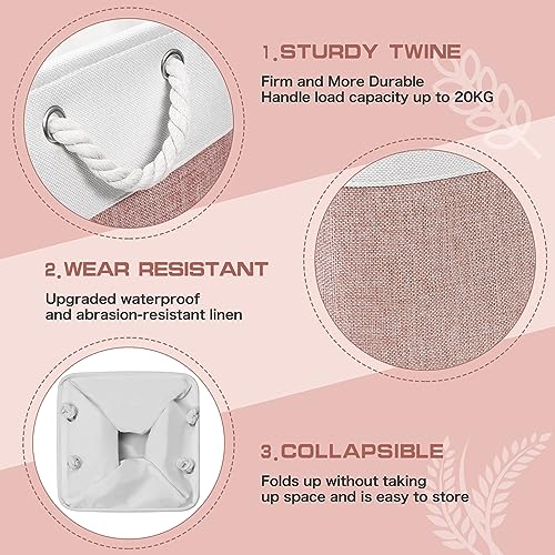 AUSSIY Cube Storage Bin, Collapsible Fabric Storage Bins With Handles, For Clothes Storage, Toys, Book , 13×13×13inches, Pack of 6 (White Pink)