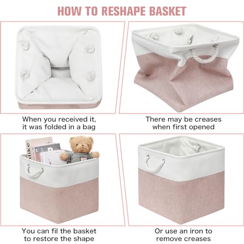 AUSSIY Cube Storage Bin, Collapsible Fabric Storage Bins With Handles, For Clothes Storage, Toys, Book , 13×13×13inches, Pack of 6 (White Pink)