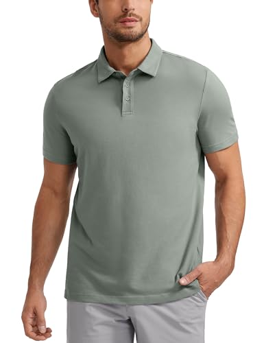CRZ YOGA Mens Golf Polo Shirts Short Sleeve Moisture Wicking Athletic Shirt Sports Casual Pique T-Shirts Grey Sage Medium