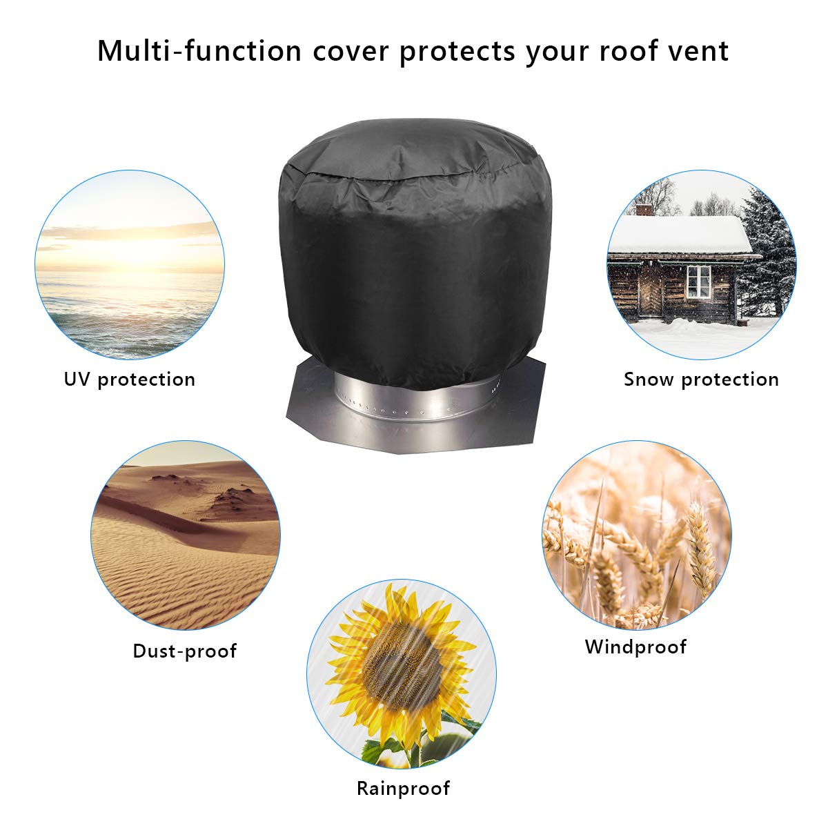 Turbine Vent Cover 2 Pack, Luxiv Roof Ventilator Cover Heavy Duty Turbine Ventilator Protector Shield Waterproof 420D Oxford Cloth Black (20D x 20W)