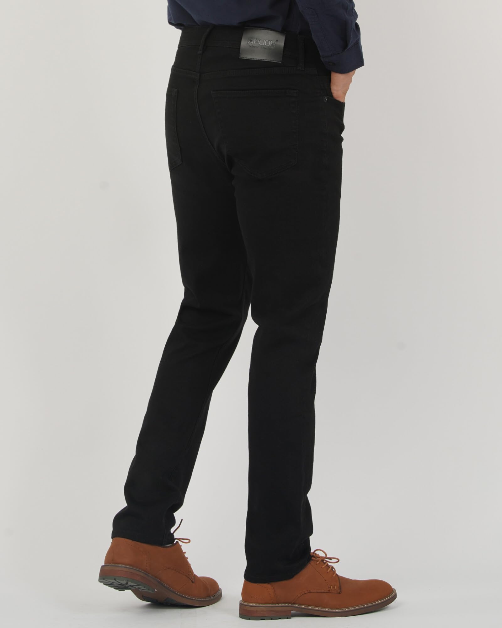 APUOR Slim Fit Jeans for Men Straight Fit Stretch Skinny Jeans Soft Comfy Denim Pants Black W40xL30