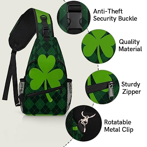 RIRIX Shamrock On St Patrick Day Sling Backpack St. Patrick's Day Crossbody Bag Multipurpose Crossbody Bag Travel Hiking Chest Bag Casual Day Bag