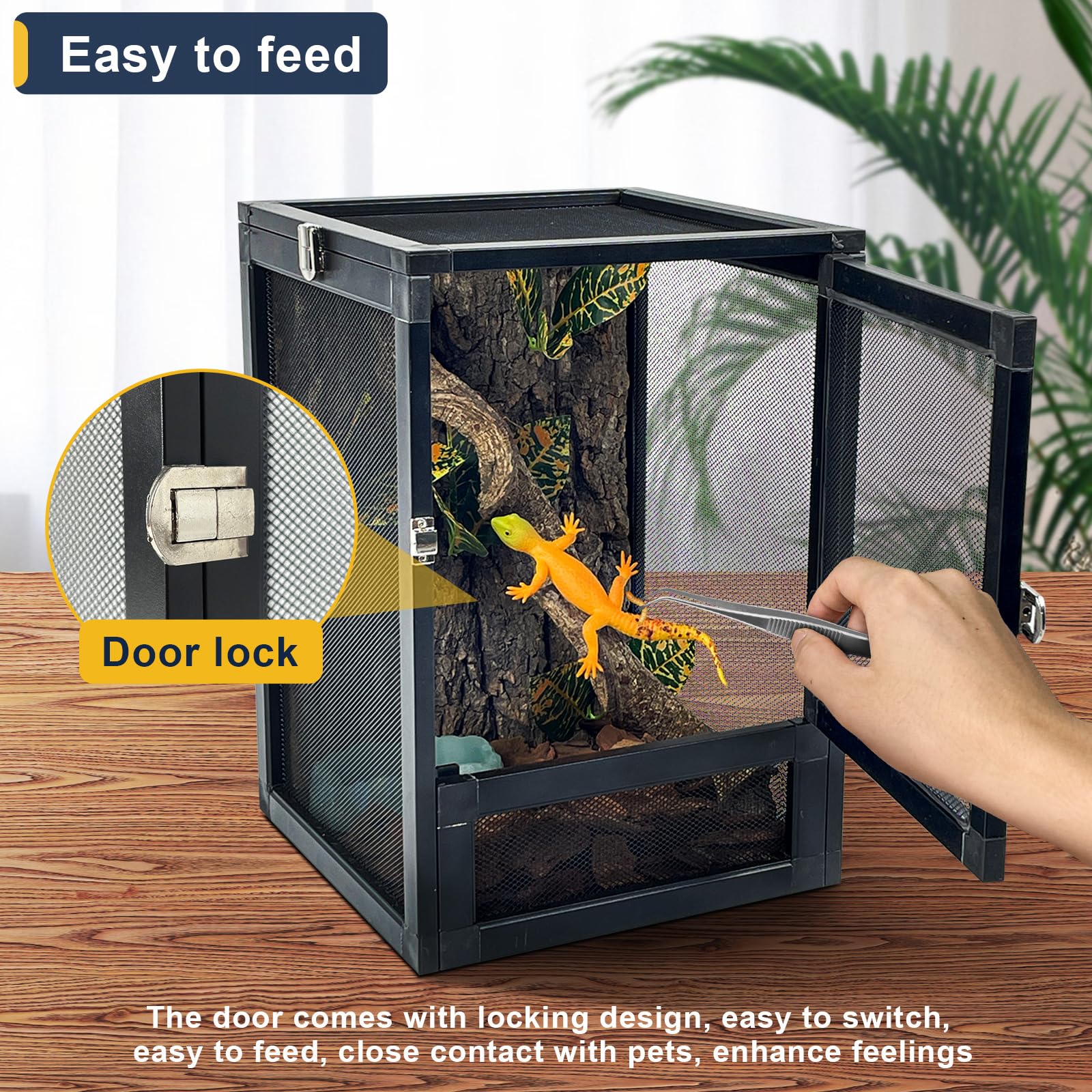 RunDuck 5 Gallon 360° Panoramic Foldable Reptile Terrarium Kit: Crested Gecko Tank and Reptile Cage for Superior Ventilation, Easy Feeding, Sturdiness, and Simple Assembly (Black)