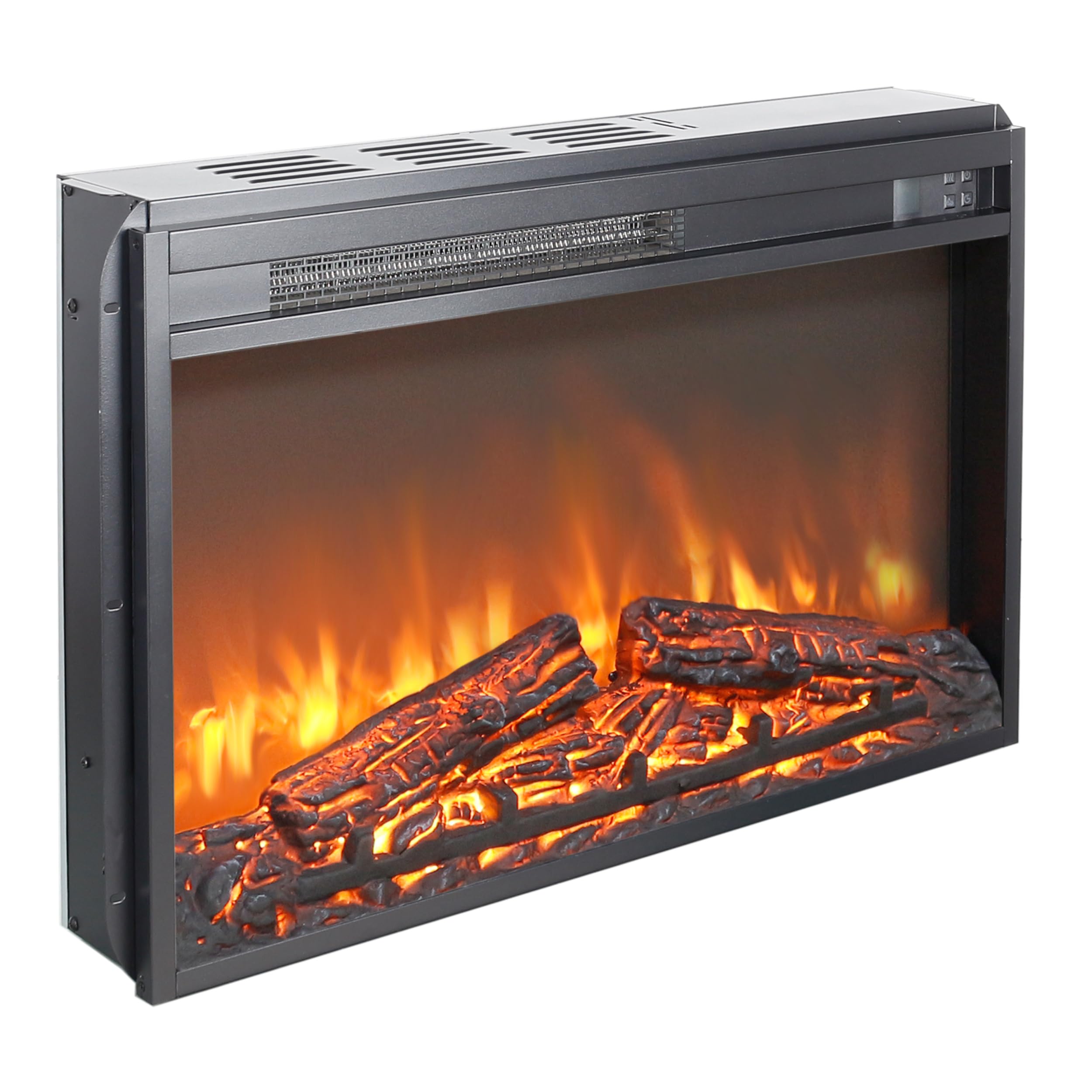26 Inch Electric Fireplace Insert, Ultra Thin Heater with Log Set & Realistic Flame, Remote Control with Timer, Overheating Protection, BOJATU