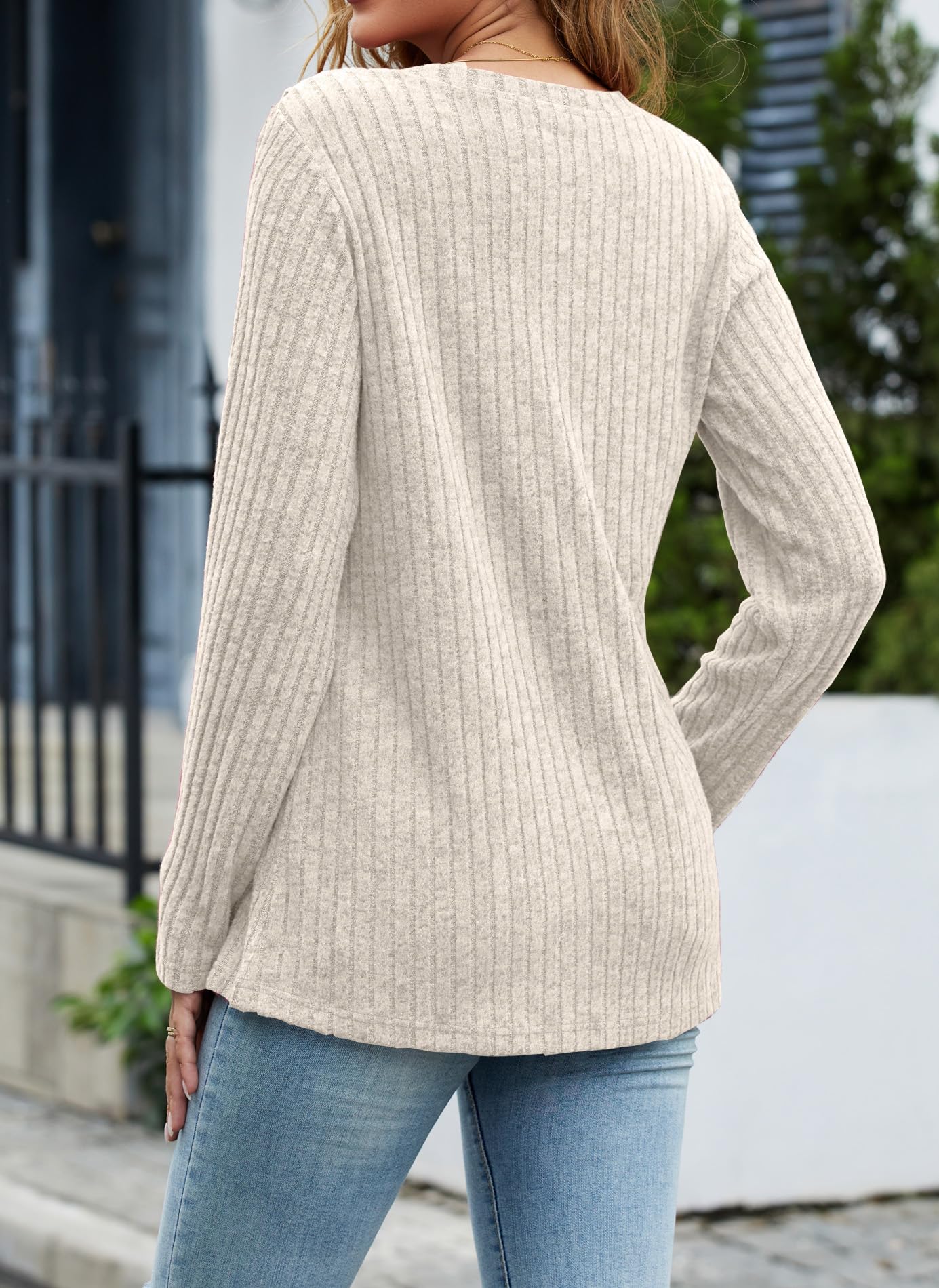 Dimur Fall Sweaters for Women 2023 V Neck Long Sleeve Shirts Going Out Tops 2023 Apricot Small