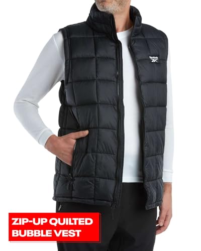 Reebok Men's Puffer Vest - Quilted Insulated Winter Vest - Sleeveless Bubble Jacket for Men (M-XXL), Size Large, Black