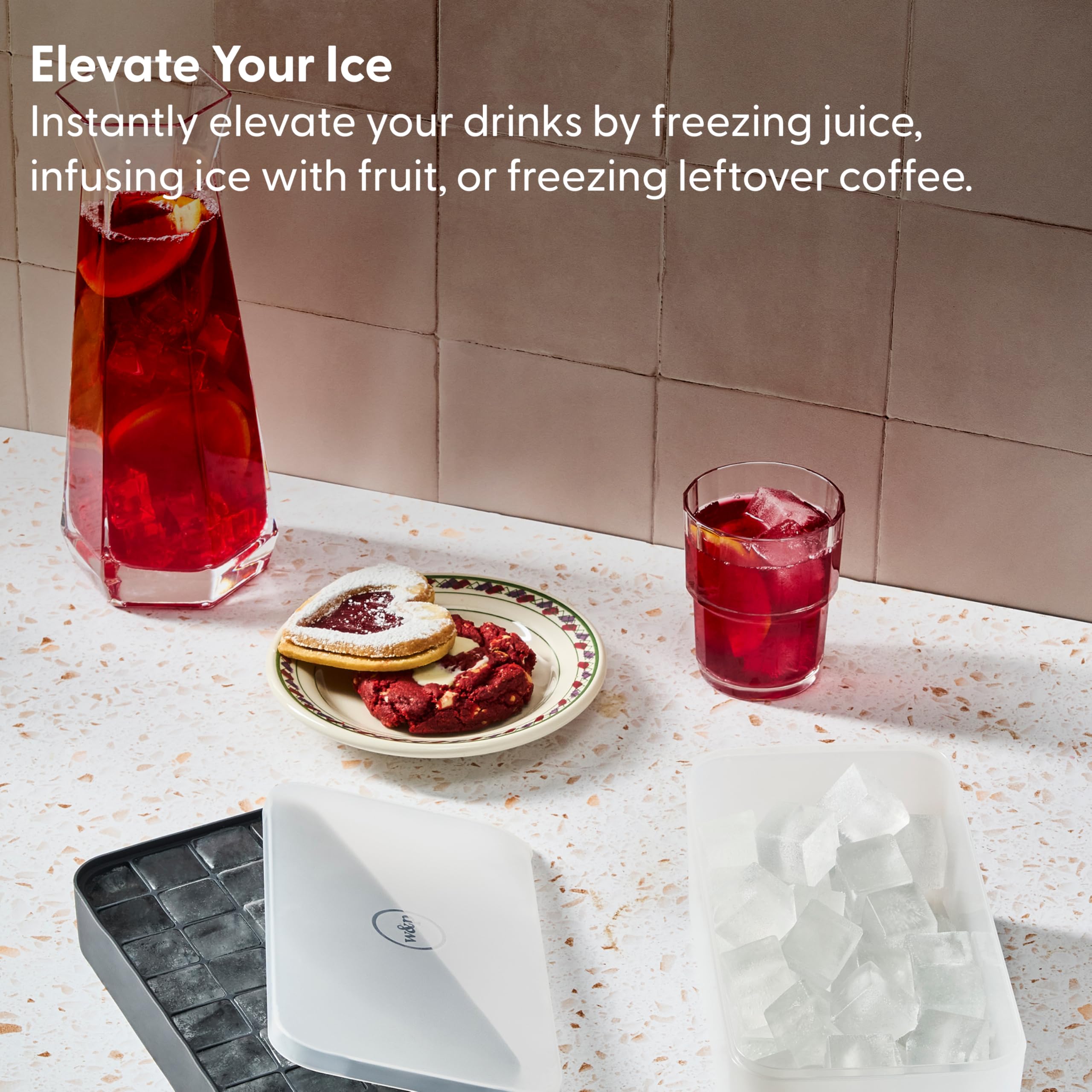 W&P Ice Box Silicone Ice Cube Tray with Lid & Bin, Holds 96 Cubes, Easy Release, Space-Saving Stackable Design, Dishwasher Safe, Cream, Large