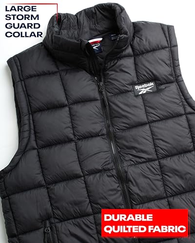 Reebok Men's Puffer Vest - Quilted Insulated Winter Vest - Sleeveless Bubble Jacket for Men (M-XXL), Size Large, Black