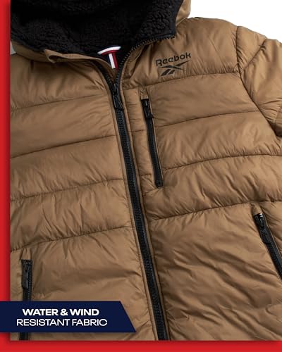 Reebok Men's Winter Jacket - Heavyweight Quilted Puffer Parka Coat - Ski Jacket for Men, Sherpa Lined Hood (S-XL), Size Medium, Taupe