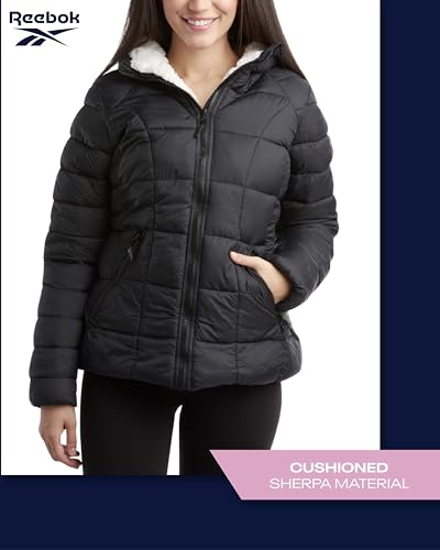 Reebok Women's Winter Jacket - Heavyweight Quilted Puffer Parka Coat - Sherpa Lined Ski Jacket for Women (S-XL), Size Medium, Black