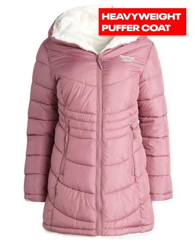 Reebok Women's Winter Jacket - Reversible Quilted Puffer with Sherpa Fleece Lining β Parka Coat for Women (S-3X, Plus Size), Size Large, Dark Dusty Rose