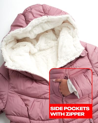 Reebok Women's Winter Jacket - Reversible Quilted Puffer with Sherpa Fleece Lining β Parka Coat for Women (S-3X, Plus Size), Size Large, Dark Dusty Rose
