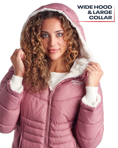 Reebok Women's Winter Jacket - Reversible Quilted Puffer with Sherpa Fleece Lining β Parka Coat for Women (S-3X, Plus Size), Size Large, Dark Dusty Rose