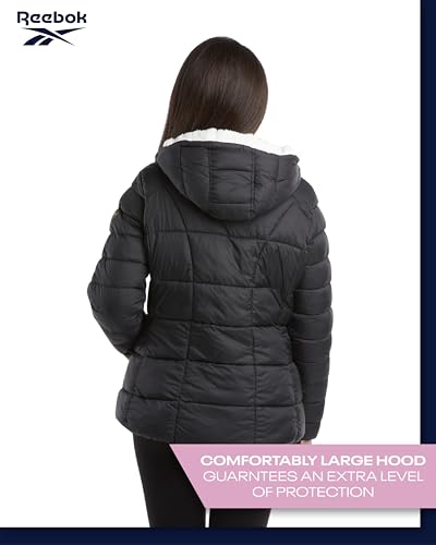 Reebok Women's Winter Jacket - Heavyweight Quilted Puffer Parka Coat - Sherpa Lined Ski Jacket for Women (S-XL), Size Medium, Black