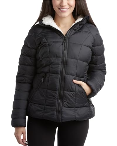 Reebok Women's Winter Jacket - Heavyweight Quilted Puffer Parka Coat - Sherpa Lined Ski Jacket for Women (S-XL), Size Medium, Black